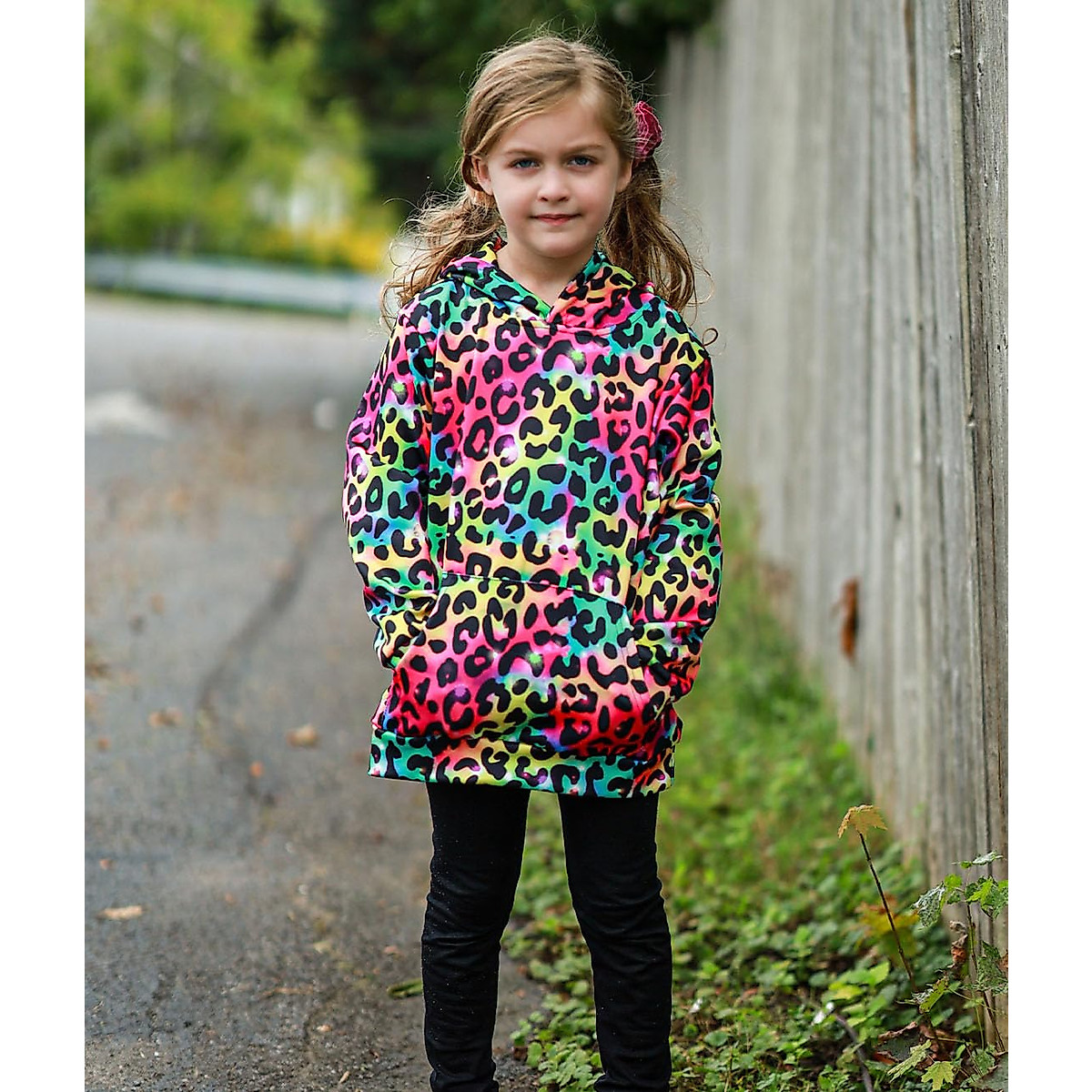 uideazone Teens Girls Hooded Sweatshirt Size 7 3D Print Colorful cheetah Leopard Hoodies Fashion Long Sleeve Hoody Pullover Sweatsuit for School 6-8 Years