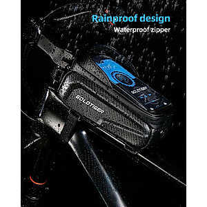 GoldTiger Bike Accessories EVA Hard Shell Bike Frame Bag - Waterproof Mountain Bike Front Top Tube Bag for Phones up to 6.8" with Rain Cover (Top Tube Bag)