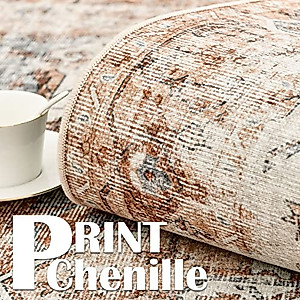 JINCHAN Area Rug 3x5 Persian Rug Vintage Rug Indoor Floor Print Distressed Carpet Brick Red Multi Thin Rug Chenille Mat Foldable Accent Rug Lightweight Kitchen Bathroom Living Room Bedroom Dining Room