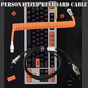 MICOMAKA Custom Double-Sleeved Mechanical Keyboard Cable, Handmade Coiled USB C Cable Artisan Braided Cables for Mechanical Gaming Keyboard Coiled Cable - Custom Keyboard Cable (Carbon)