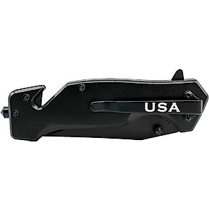 Black Tactical Folding Knife-3.5 Inch Stainless Steel Blade with American Flag | USA Rescue & Hunting Knife - Disabled USMC Vet Owned SMALL Business