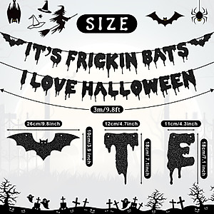 Black Glitter It's Frickin Bats I Love Halloween Banner - Hanging Paper Garland Bunting Banner Bloody Bat-Themed Decorations, Photo Backdrop for Wall Home Mantle Office Wall Spooky Party Supplies