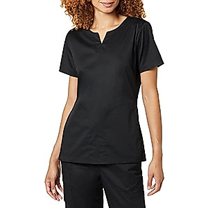 Amazon Essentials Women's Classic Fit Split Neck Crew Scrub Top (Available in Plus Size), Black, Large