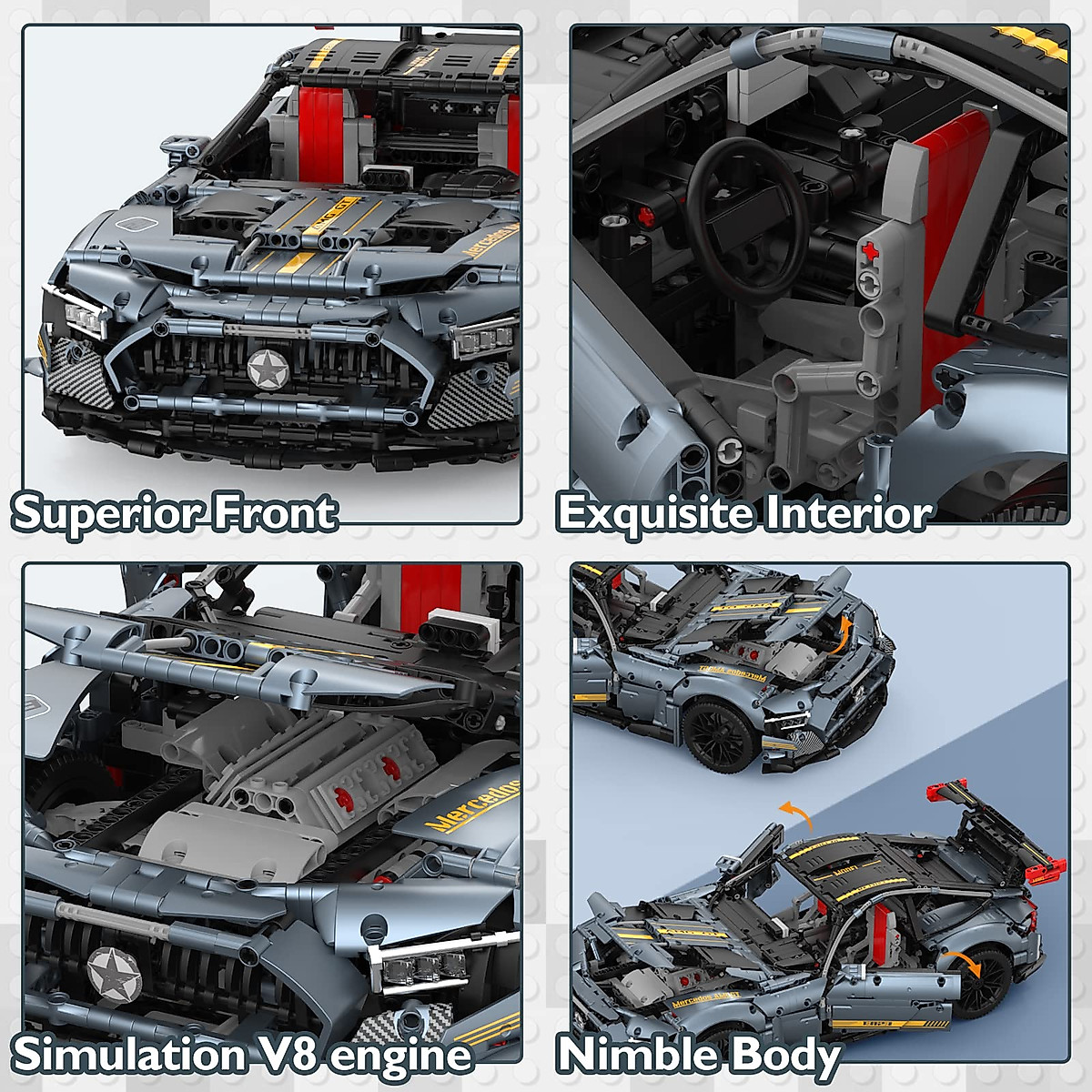 JMBricklayer MOC Super Car Building Blocks, 1:8 Model Car Kits Building Toys, Challenging Race Car Building Sets, Gifts for Boys Teens Adults and Vehicle Enthusiasts(2872 Pieces, Static Version)