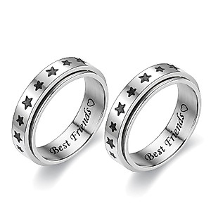 MZZJ Best Friends Rings for 2 Vintage Boho Style Star Spinner Fidget Ring Stainless Steel Knuckle Ring Wedding Band for Anxiety,BFF Friendship Gift for Best Friend Sisters