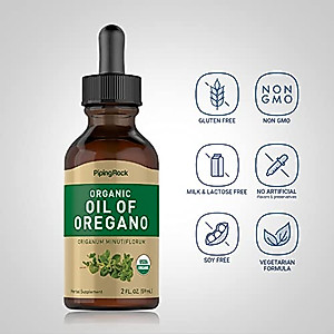 Piping Rock Oil of Oregano Organic Liquid Drops | 2 fl oz | with Extra Virgin Olive Oil | Herbal Extract Supplement | Non-GMO, Gluten Free
