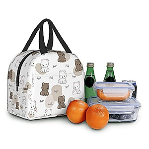Cute Polar And Kawaii Bear Head Lunch Box Bento Box Insulated Lunch Boxes Reusable Waterproof Lunch Bag With Front Pocket For School Office Picnic