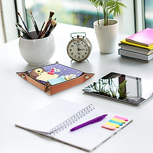 PU Leather Dice Trays Folding Portable Dice Rolling Tray Holder Storage Box for ice Games RPG DND and Table Games, Owls Family