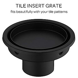 Orhemus 4 Inch Round Design Tile-in Shower Drain with Adjustable Shower Drain Base Flange, SUS 304 Stainless Steel Floor Drain with Tile Insert Grate Removable Cover, Matte Black Finished