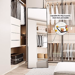 Full Length Full Body Mirror Wall Mirror Standing Mirror with Aluminum Alloy and Rectangle Design for Bedroom Living Room (59” X16”, Black)