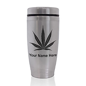 SkunkWerkz Commuter Travel Mug, Marijuana Leaf, Personalized Engraving Included