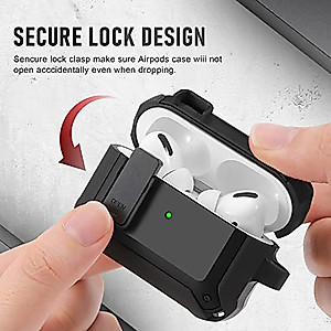 Youtec for Airpods Pro Case, Secure Lock Clip Full Body Shockproof Hard Shell Protective with Keychain for AirPod Pro (2019), Black
