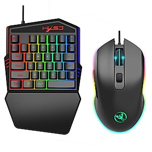 Sdoveb One Hand Gaming Keyboard and Mouse Combo,35 Keys Keycap Wired Mechanical RGB LED Backlit Half Keyboard, Support Wrist Rest, USB Wired Gaming Mouse, Converter Adapter for Gaming (Black)