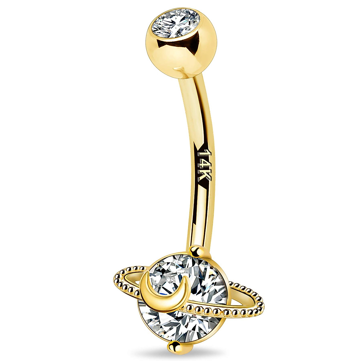 COCHARM 14k Gold Belly Button Rings 14G Saturn Yellow Gold Belly Rings for Women Dainty Belly Piercing Jewelry