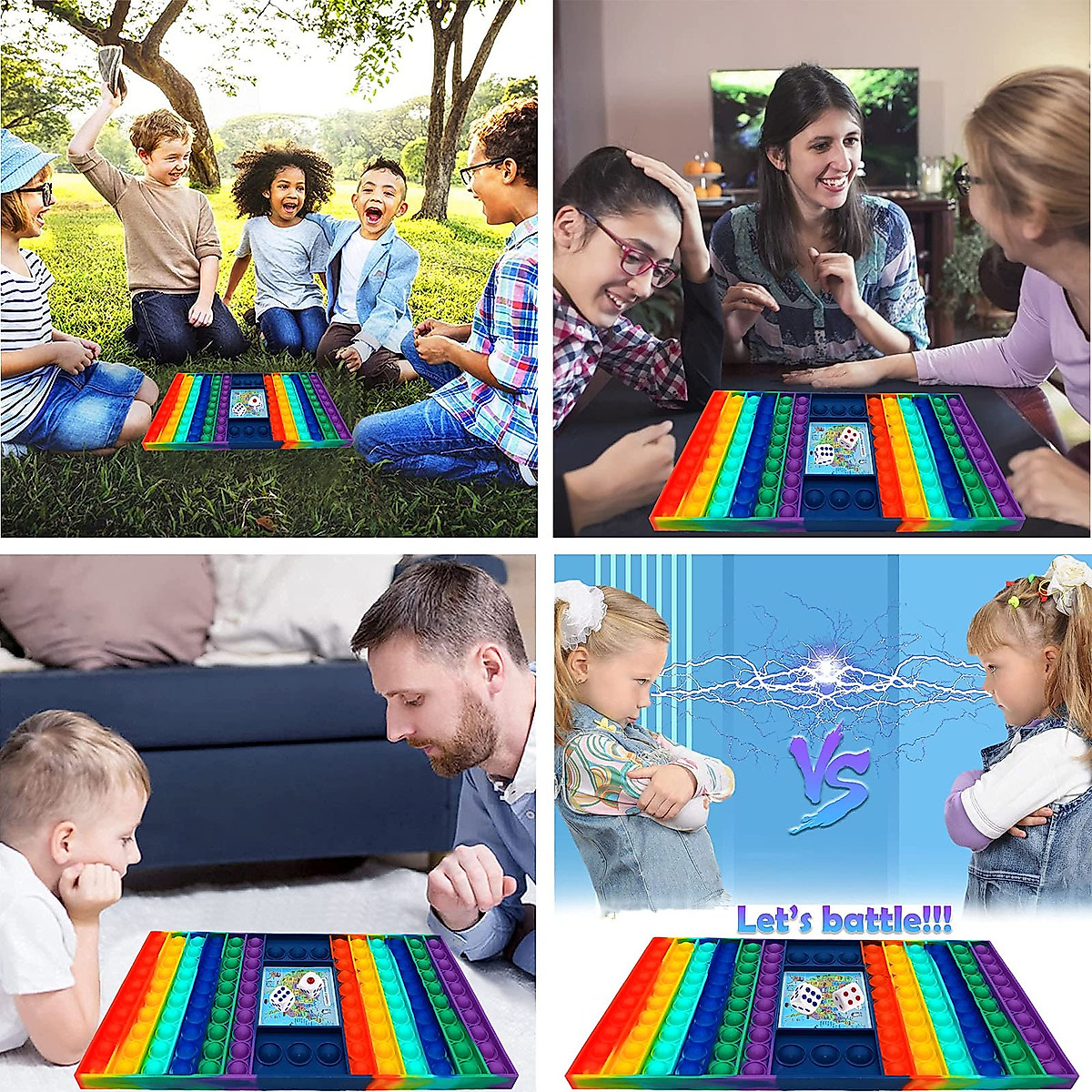 COOPEA Pop it Fidget Game with Dice, Silicone Rainbow Chess Game Board Giant Pops Push Bubble Fidget Sensory Toys for its Parent-Child Time,Jumbo Pop Game for Kids and Adults