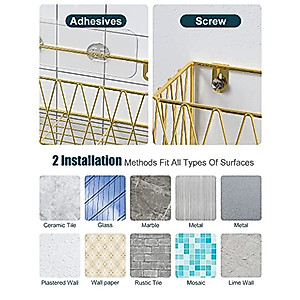 Iperlife Adhesive Shower Caddy Basket Shelf, Bathroom Shampoo Organizer Shelves, Kitchen Storage Rack, No Drilling Wall Mounted Rustproof Shower Shelf for Inside Shower - 2 Pack (Gold)