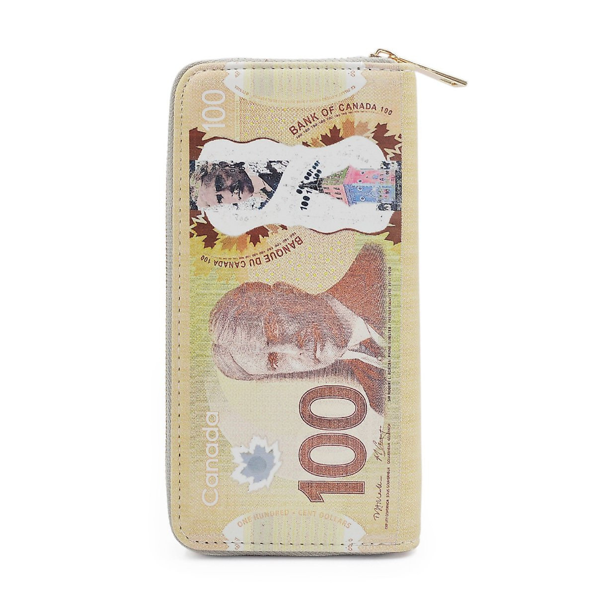 TrendsBlue Premium Currency Money Print PU Leather Zip Around Wallet, Canadian Dollar