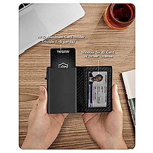 YESIIW Slim Card Holder Wallet - Pop up Wallet for Men with ID Window and RFID Protection Up to 11 Cards Card Case