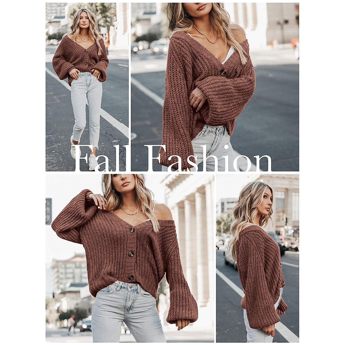 PRETTYGARDEN Solid Color Casual Womens Fall Fashion 2023 Open Front Short Chunky Cardigan Sweaters for Women Soft Outwear (Coffee,Small)