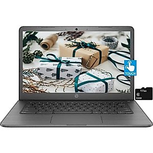 HP Chromebook 14 Inch Touchscreen Laptop, Intel Celeron N3350 up to 2.4 GHz, 4GB RAM, 32GB eMMC, WiFi, Webcam, USB Type C, Chrome OS + TiTac Accessory (Zoom or Google Classroom Compatible)
