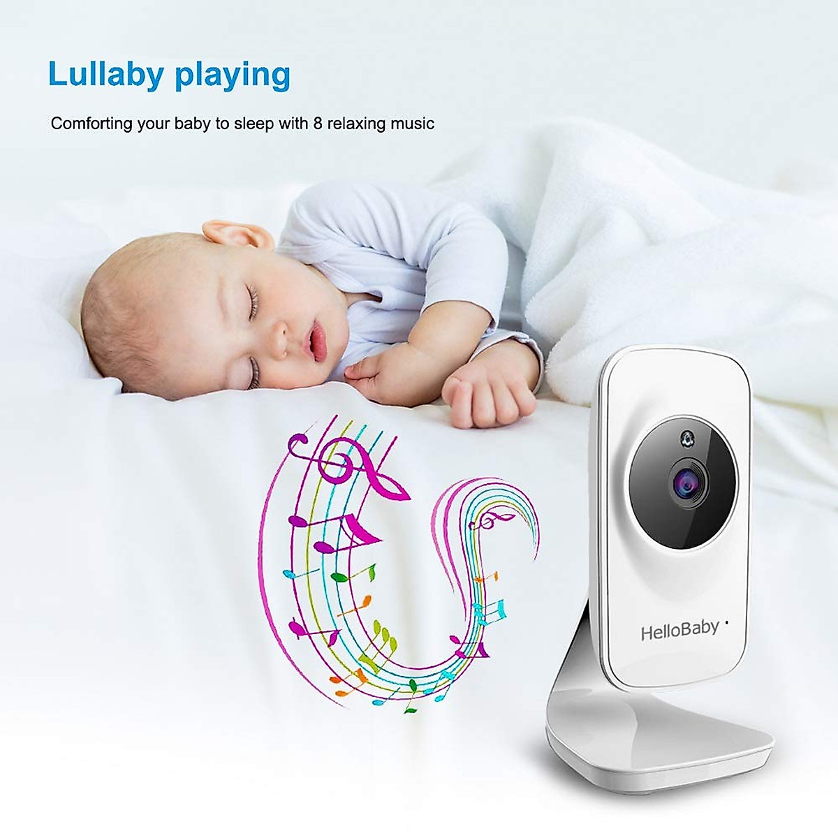 HelloBaby Video Baby Monitor with Camera and Audio, 5" Color LCD Screen, Monitor Camera, Infrared Night Vision, Temperature Display, Lullaby, Two Way Audio and VOX Mode