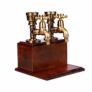 Vida Brillante Drink Dispenser for parties Bar Accessories Gifts for Husband Dad Man Cave Decor for Whiskey Lovers with Brass Tube &Wooden Base Suitable for Rum/Bourbon-2 Bottle