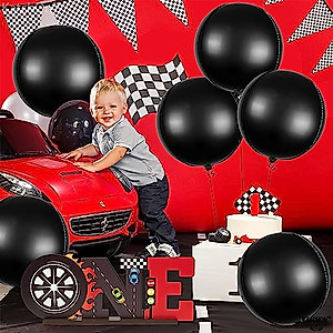 Giant 22 Inch Matte Black Foil Balloons - Pack of 6 | Black Round Balloons 360 Degree 4D Metallic Black Balloons | Black Birthday Decorations | Black Metallic Balloons, Graduation Decorations 2023