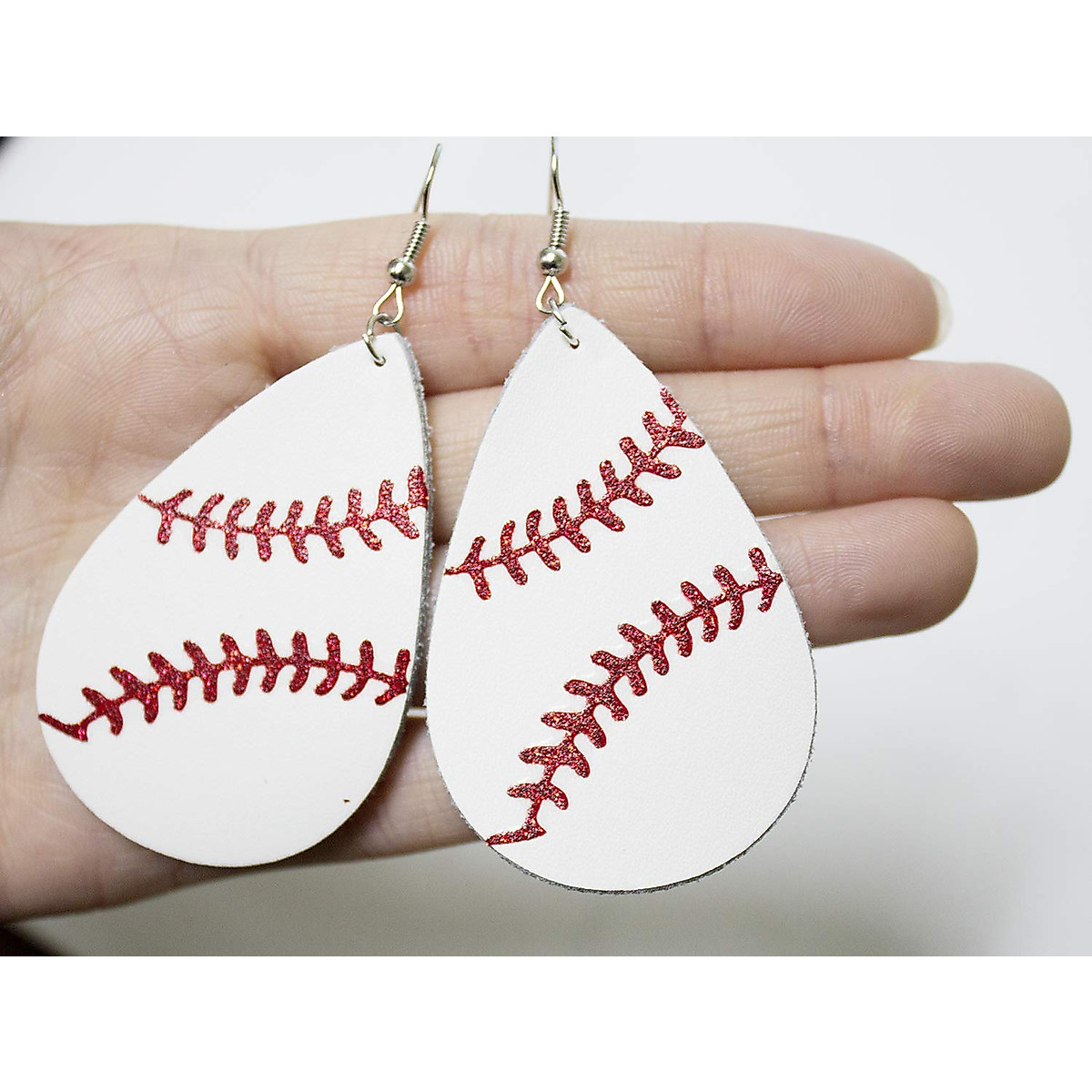 StylesILove Womens Teen Girls Baseball Teardrop Leather Dangle Earrings (White)