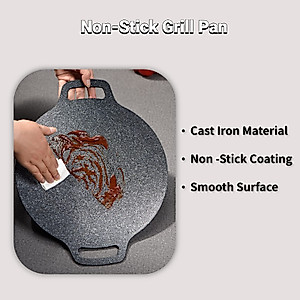 Arsor Korean Style BBQ Grill Pan, Iron Nonstick Barbecue Plate Smokeless Round Griddle with Storage Bag Easy to Clean Barbecue Stovetop Plate for Home Camping Indoor Outdoor Grilling(41CM)