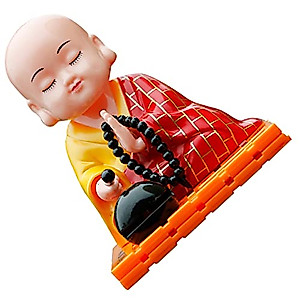 Tofficu 5pcs Dancing Shaking Interior Head Toys for Solar Statue Home Bobblehead Figure Figurines Powered Dashboard Toy Ornaments Doll Monk Car Decoration Buddha Decor Small Display