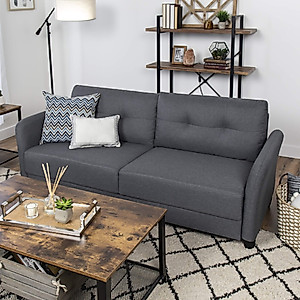 Best Choice Products 76 inch Linen Fabric Upholstered Contemporary Sofa Couch Lounger, Dark Gray