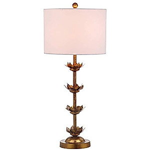 SAFAVIEH Lighting Collection Lani Antique Gold Leaf 32-inch Bedroom Living Room Home Office Desk Nightstand Table Lamp Set of 2 (LED Bulbs Included)