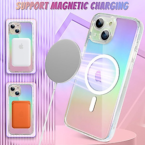 Bonoma for iPhone 14 Case Magnetic 【Support for MagSafe】 Bling Laser Florescent Iridescent Crystal Luxury Case Camera Protector + 2* Screen Protector Shockproof Edge Cover Case -Clear