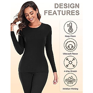 YADIFEN Thermal Underwear for Women Long Johns Sets Base Layer Fleece Lined Long Underwear Pajamas Winter Warm Top Bottom Black