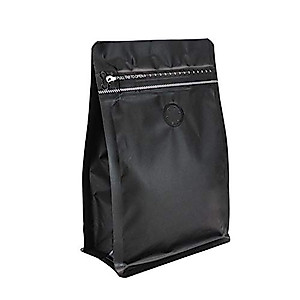 Idealux Black Coffee Bags with Valve, Aluminum Foil High Barrier bags, 0.5 lb Square Bottom Stand Up Pouches, Zip Lock Stand Up coffee Bags, Reusable Food Storage Bags 50pcs 8 OZ