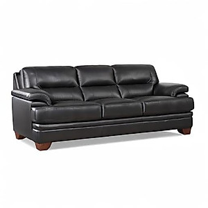 Hydeline Luxor Top Grain Leather Sofa Couch, 88", Black, Memory Foam and Springs Seating, Memory Foam and Springs Seating
