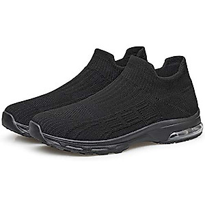 vibdiv Women Sneakers Fashion Walking Shoes Slip-on Air Cushion Lightweight Breathable Comfortable, Full Black 8