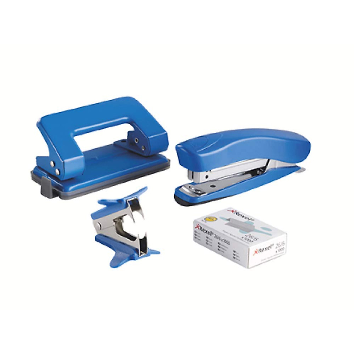 Rexel 2100069 Desk Set with stapler and punch, Assorted colors