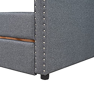 Flieks Upholstered Daybed with Two Storage Drawers, Twin Tufted Sofa Bed Daybed with Nailhead Trim and Wood Slat Support (Grey)