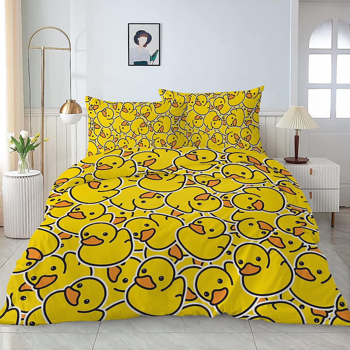 ARIGHTEX Yellow Rubber Duck Twin Bedding Sets for Girls Boys Cute Coquette Farmhouse Bedding Duvet Cover Set Yellow Little Plastic Duck Print Comforter Cover with 2 Pillowcases Duck Gifts Home Decor