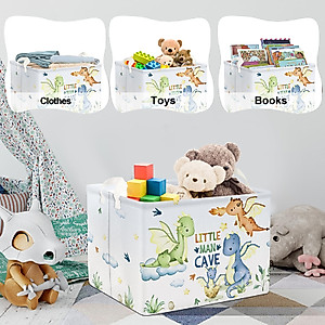 Clastyle 36L Large Rectangle Dragon Gift Basket Star Cloud Blue Book Shelf Basket with Handle Collapsible Toy Clothes Storage Basket for Kid Room Nursery