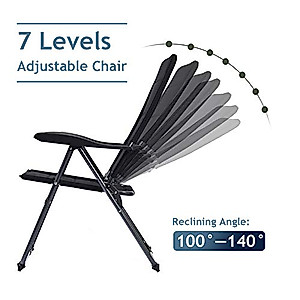 Patio Folding Chairs, Set of 2 Portable Sling Chairs with Armrests and Adjustable Backrests for Lawn Pool Balcony (2)