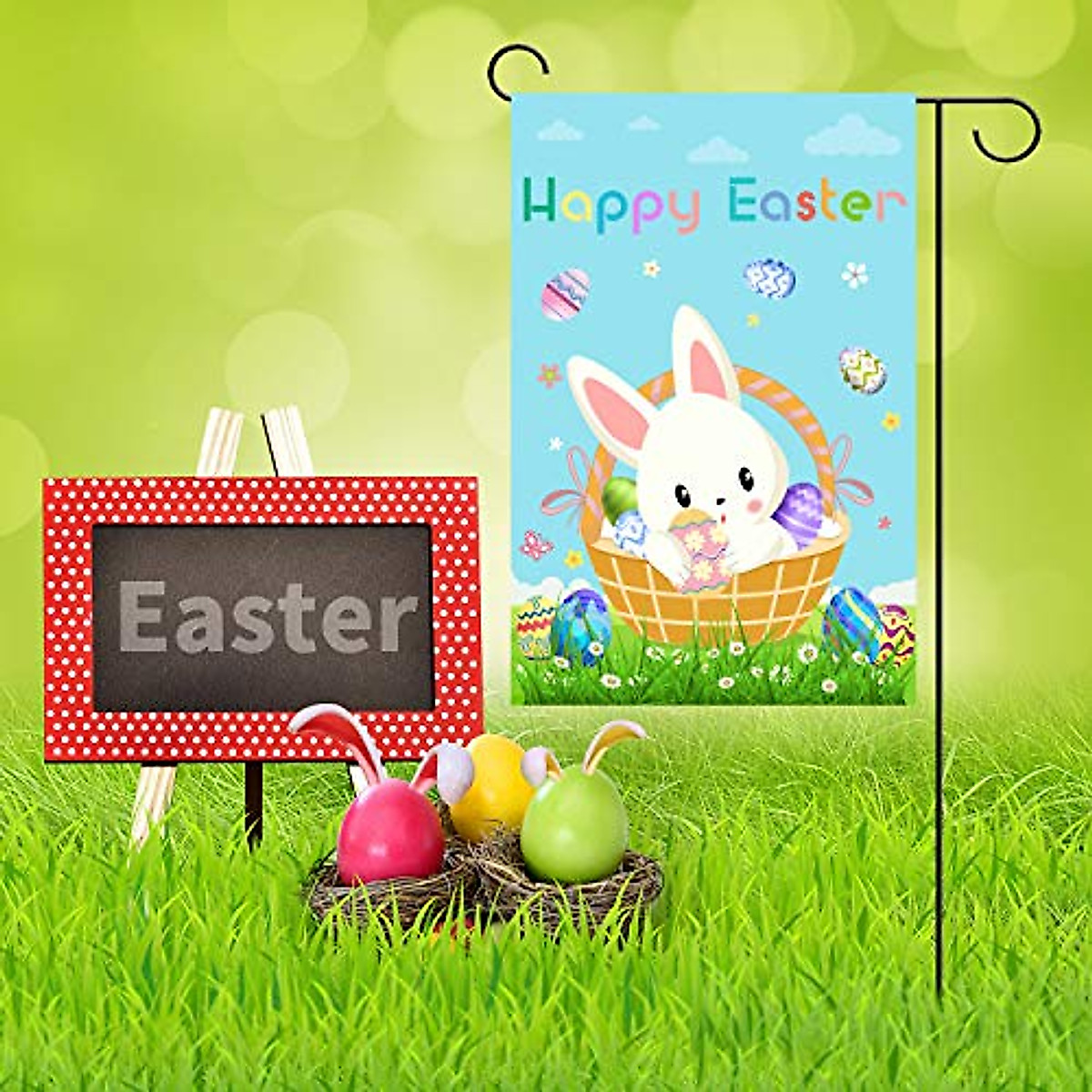 WEBSUN Happy Easter Day Garden Flag Double Sided 12 x 18 Inch, Polyester Easter Garden Flag for Outdoor Yard & Home Decorations