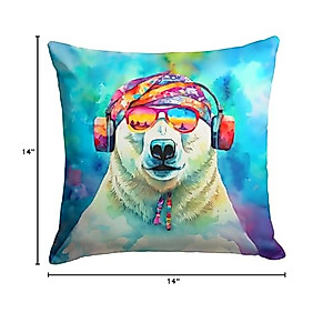 Caroline's Treasures DAC4028PW1414 Hippie Animal Polar Bear Throw Pillow Machine Washable, Indoor Outdoor Decorative Pillow for Couch, Bed or Patio, 14Hx14W