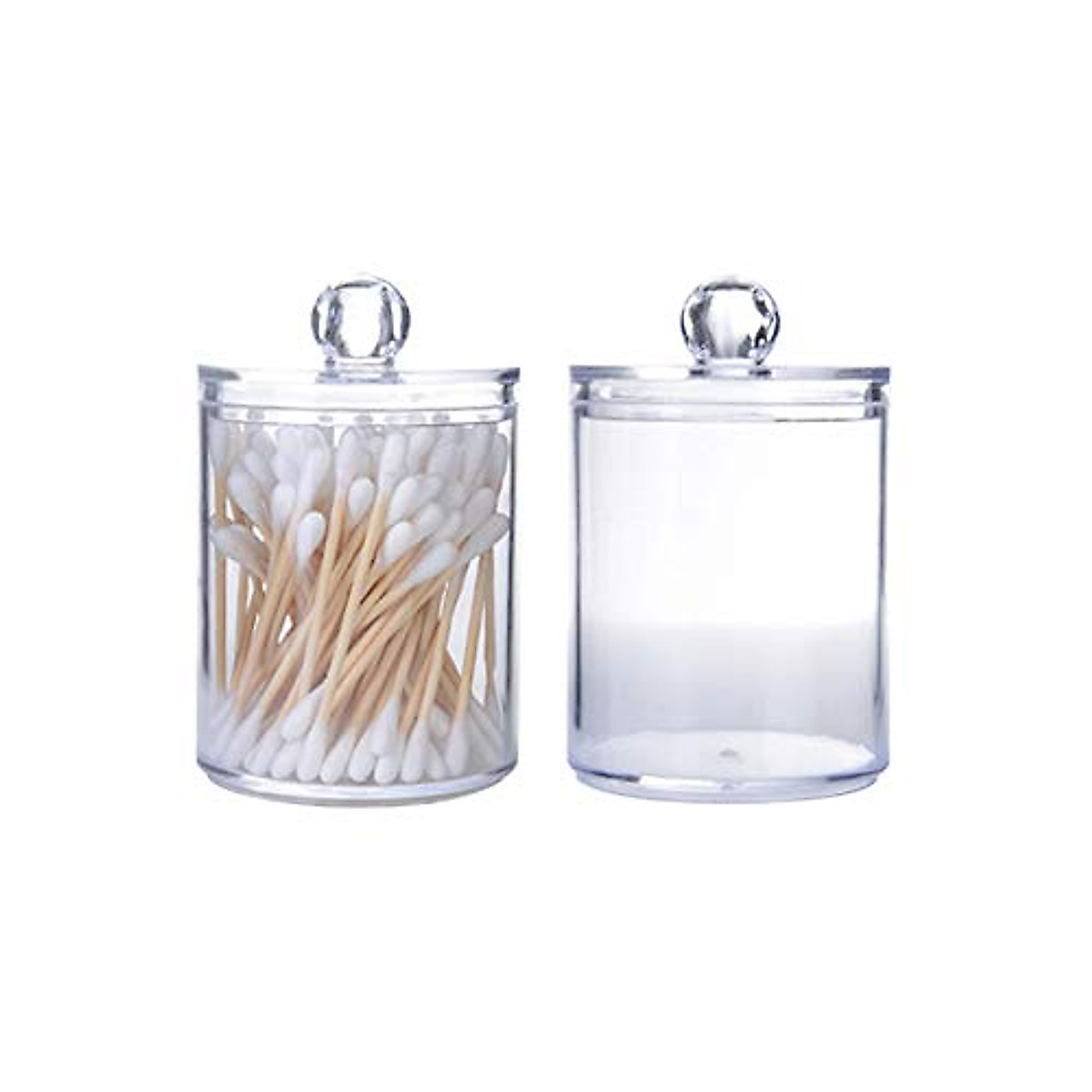 asionvew Cotton Swab Ball Jar Bathroom Organizer - 2 Pack Transparent Storage Jars,Plastic Acrylic Jar for Bathroom Counter Dispenser (Small)
