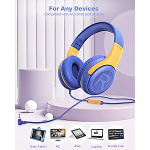 Kids Headphones Wired with Microphone for ipad Computer Laptop for Boys Girls Volume Limit Foldable Over Ear Headset for School 3.5mm Jack