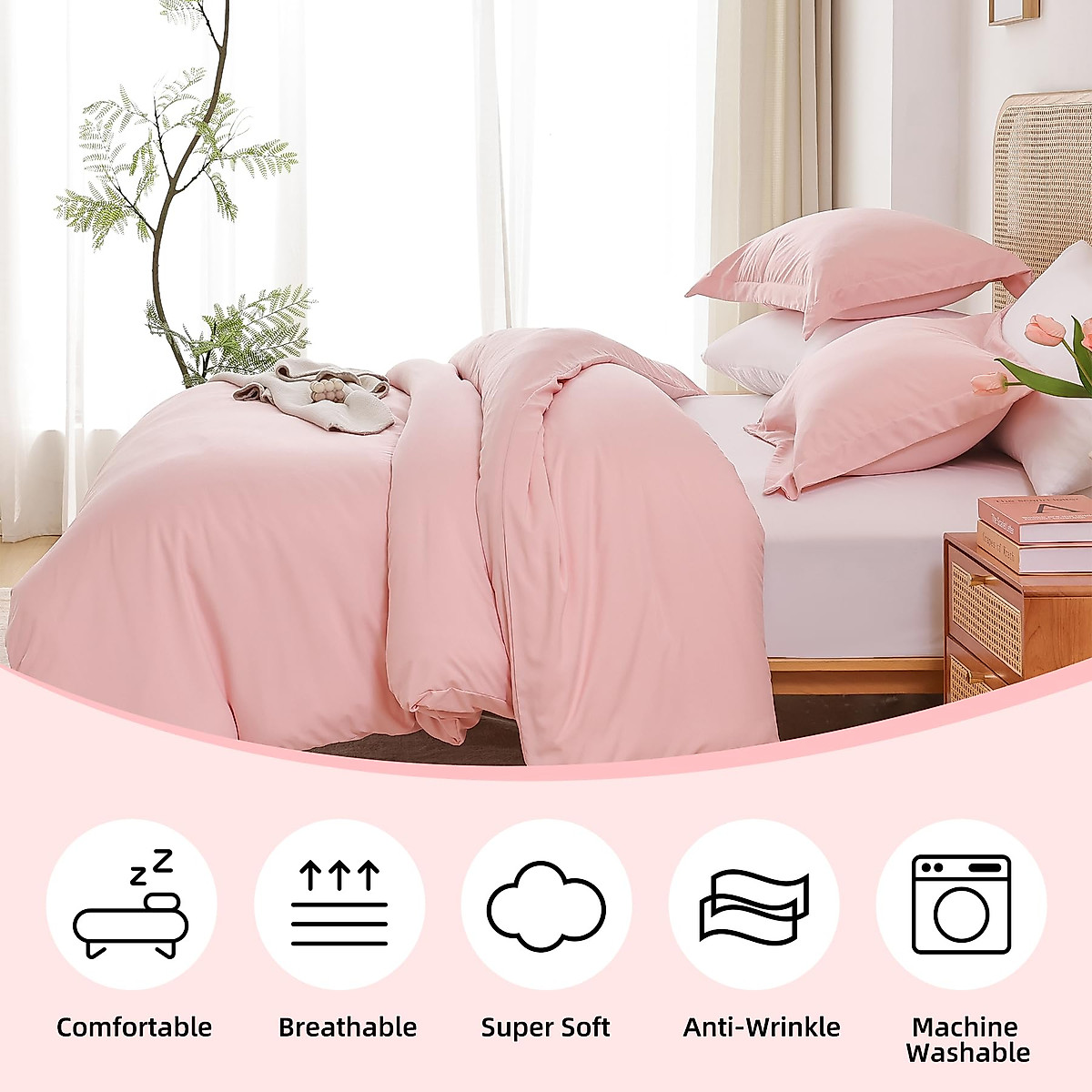Soft Breathable Duvet Cover Twin Size - Luxury 100% Washed Duvet Cover Set, 2 Piece Bedding Set 1 Duvet Covers 68x90 Inches with Zipper Closure and 1 Pillow Shams for Twin Size Bed
