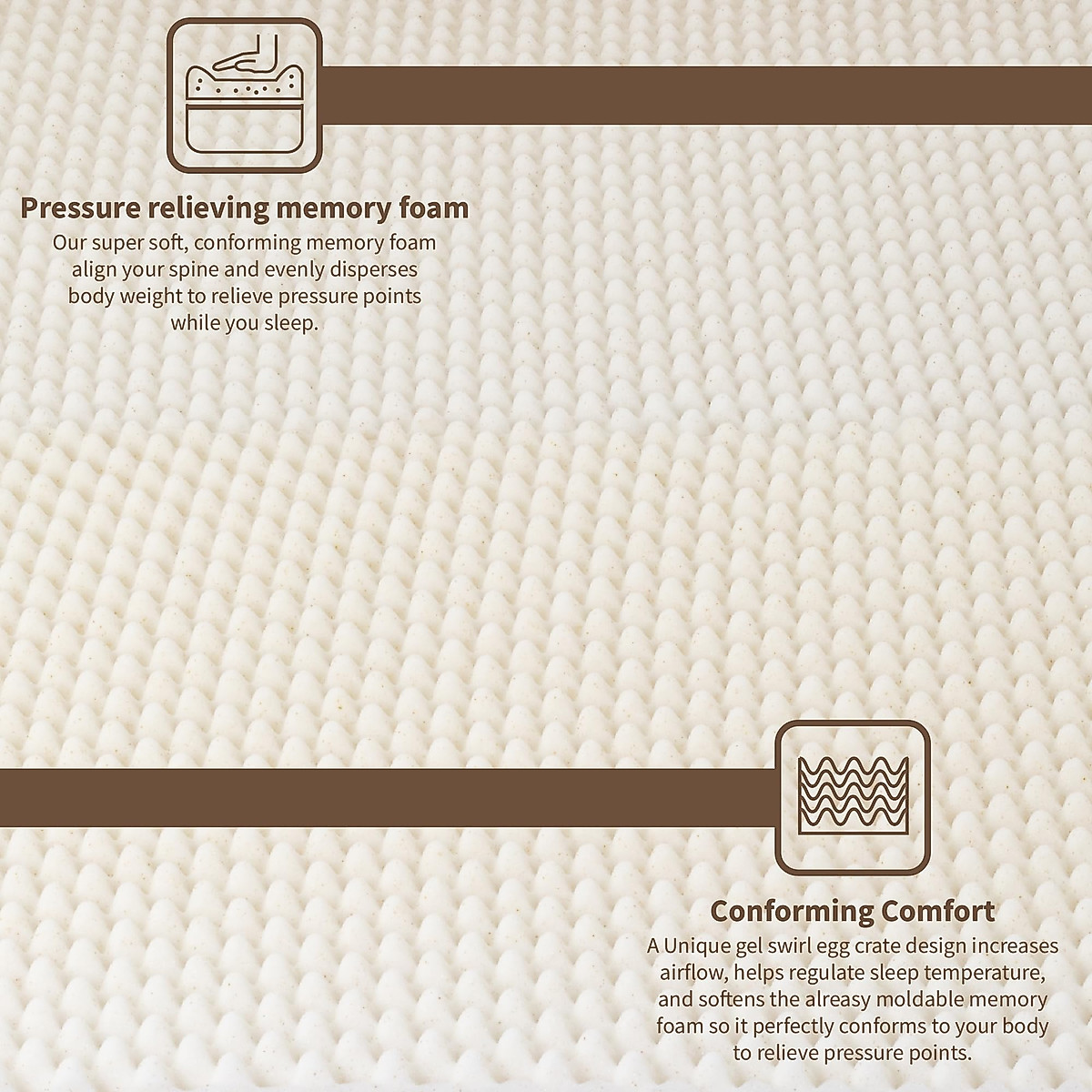 Nutan, 1-Inch Convoluted Copper-Infused Memory Foam Mattress Toppers, Cooling and Pressure Relieving with Airflow Design, Twin, Beige