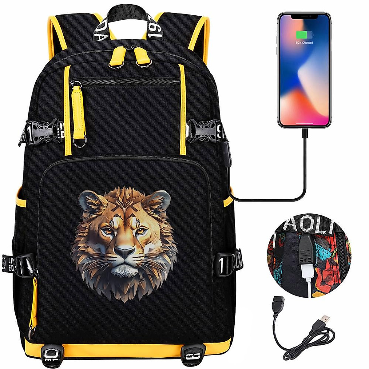 ZJYJING Anime One Piece Logo Luffy Print Backpack with USB Interface Casual Large Capacity Laptop Backpack (B3-1)