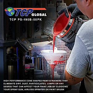 TCP Global 50 Pack of Paint Strainers with Fine 190 Micron Filter Tips - Premium "Pure Blue" Ultra-Flow Blue Nylon Mesh - Cone Paint Filter Screen